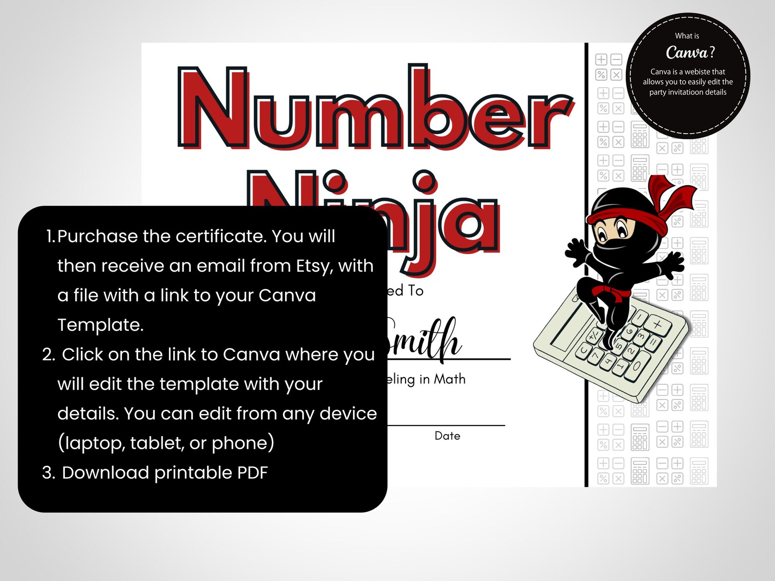 Editable Math Award Certificate: Number Ninja Printable (DIY Template ...