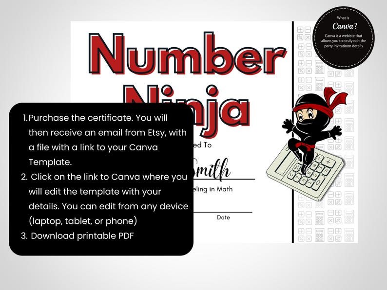 Editable Math Award Certificate: Number Ninja Printable (DIY Template ...