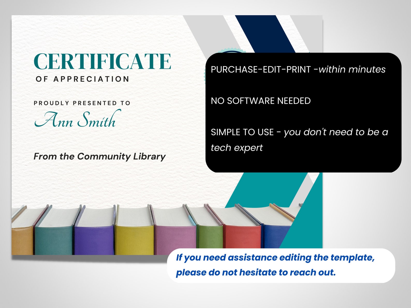 Editable Certificate of Appreciation: Library Volunteer Template ...