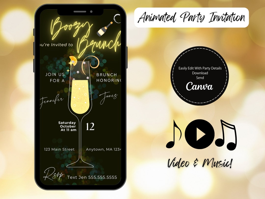 Animated Boozy Brunch Invitation: Editable Electronic Invite (digital ...