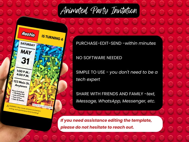 LEGO Birthday Invitation – Animated Party Invite, Canva Template ...