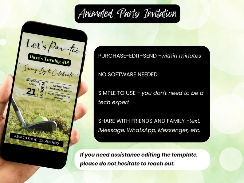 Animated Golf Themed Video Birthday Party Invitation, Simple DIY ...