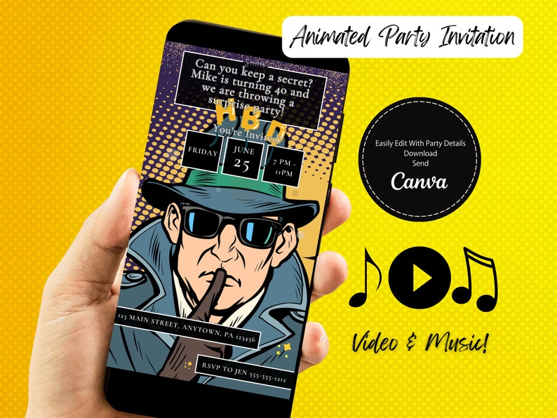 Animated Surprise Party Video Birthday Invitation, Simple DIY Editable ...