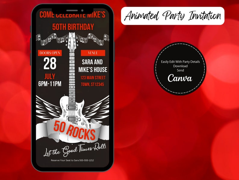 Animated Rock and Roll Themed Digital Birthday Party - Etsy