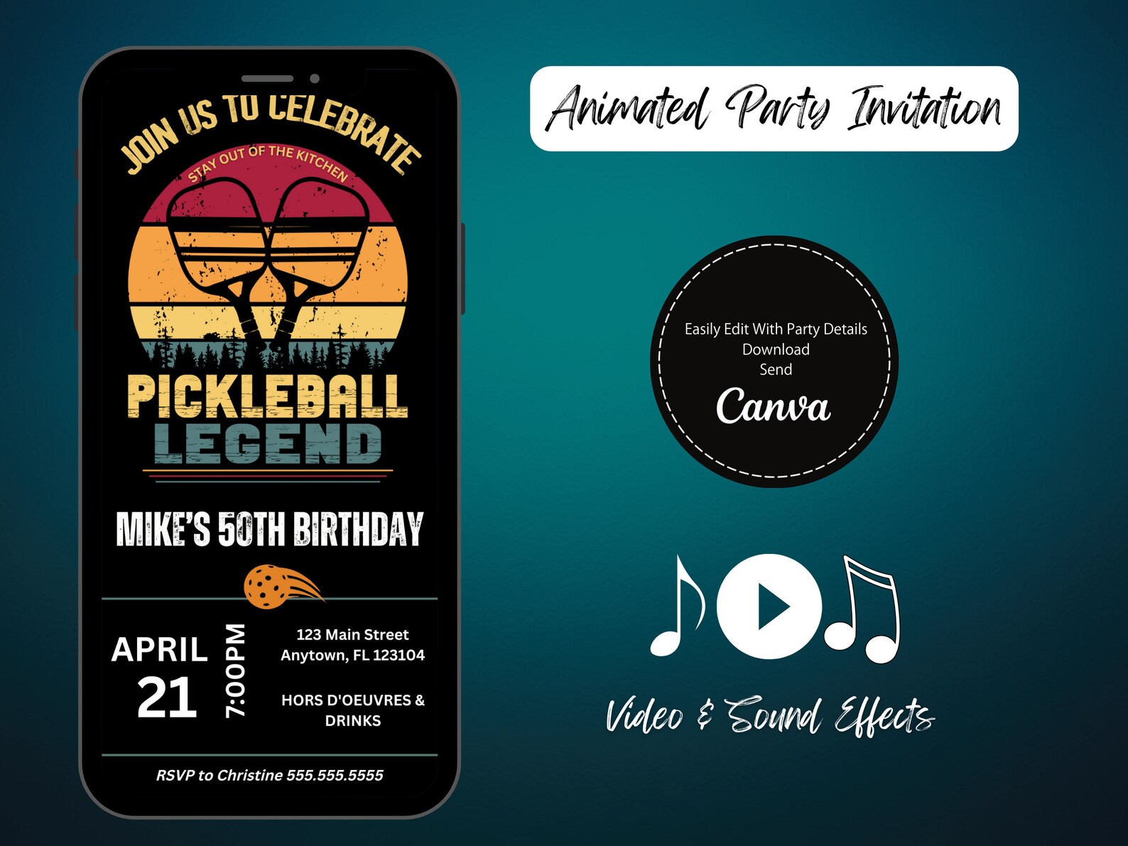 Animated Pickleball Themed Video Birthday Party Invitation, Simple DIY ...