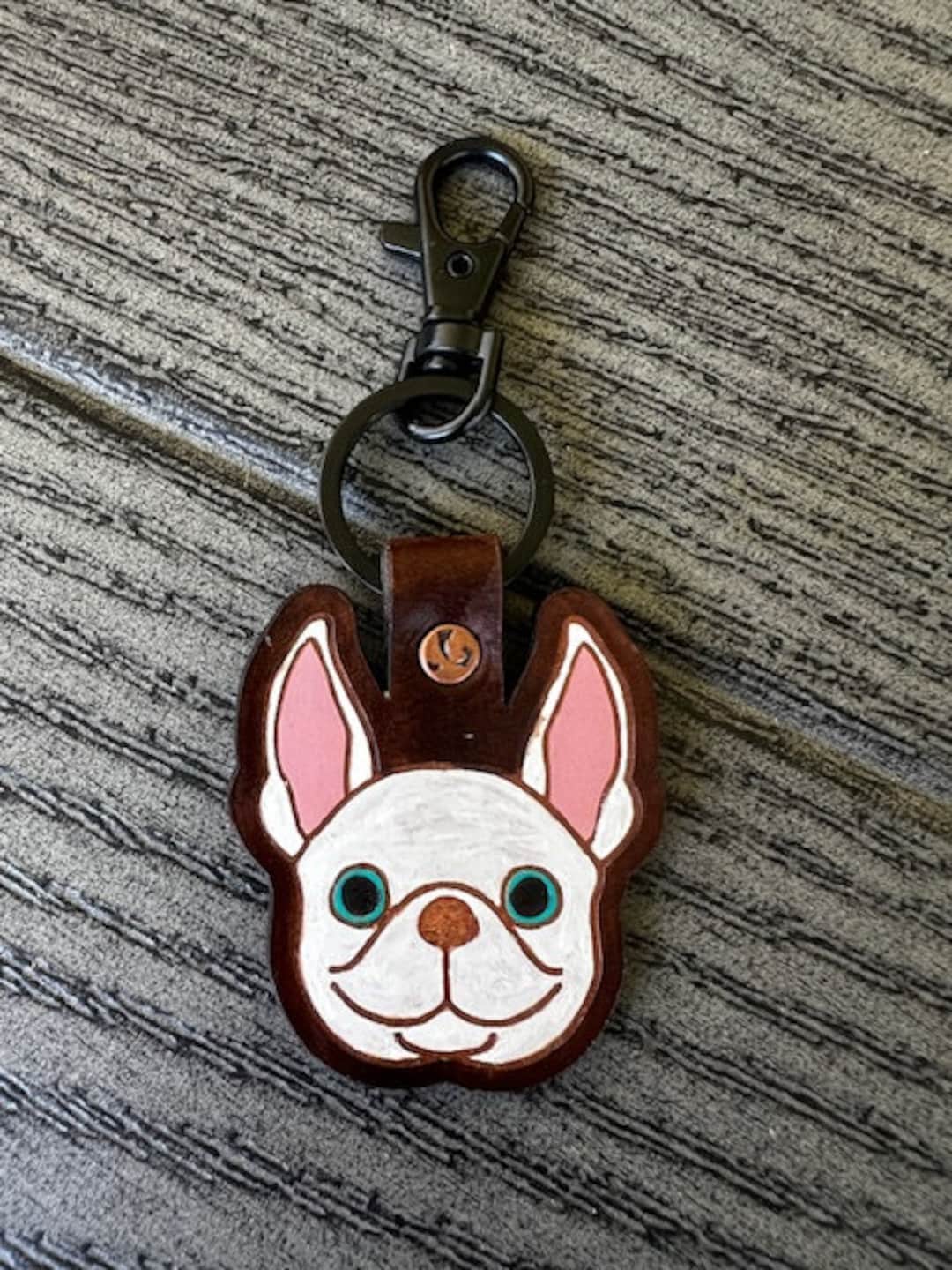 Dog Keychain Hand Painted Leather Boston Terrier Keychain Dog Face ...