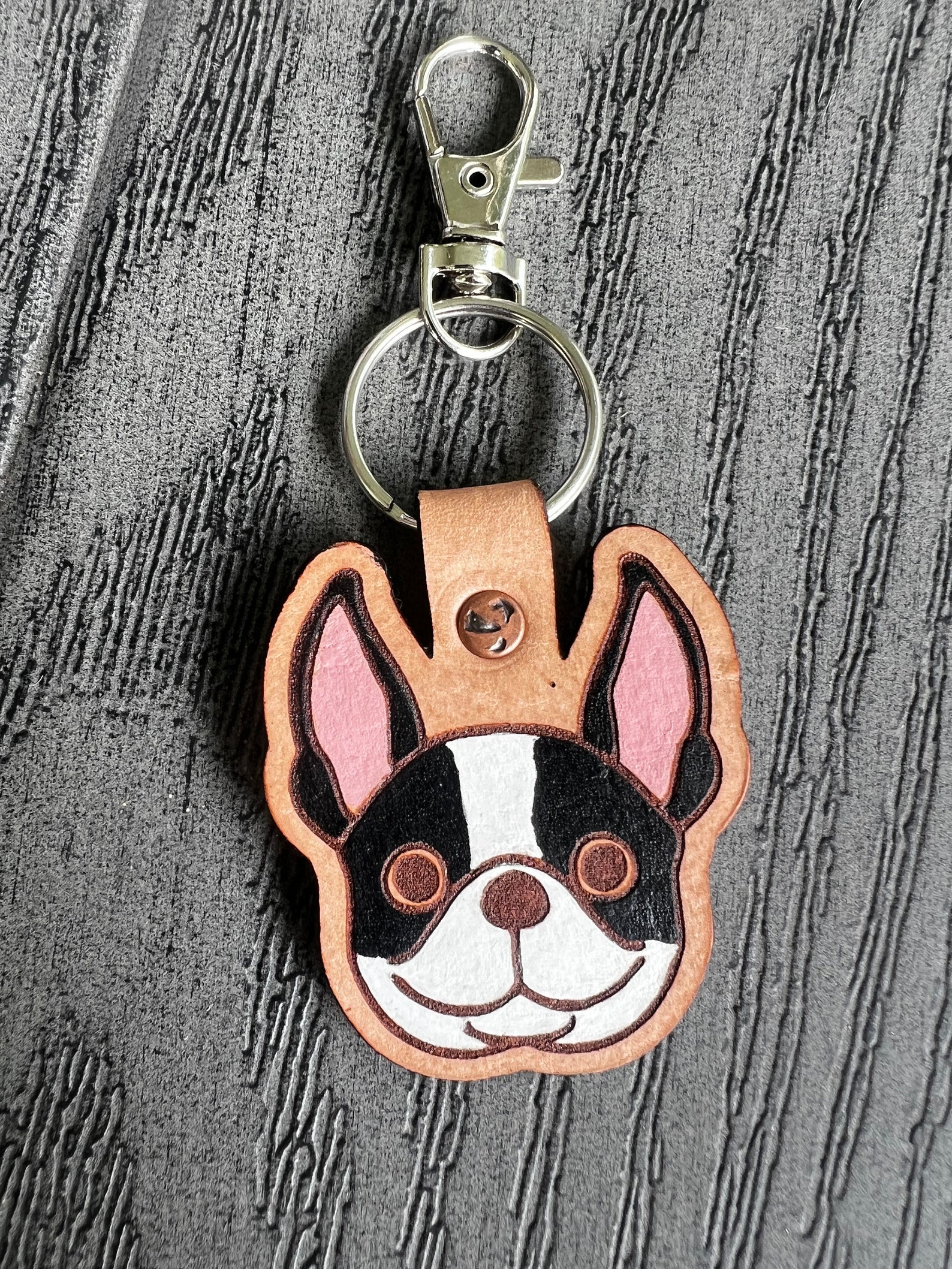 Dog Keychain Hand Painted Leather Boston Terrier Keychain Dog - Etsy