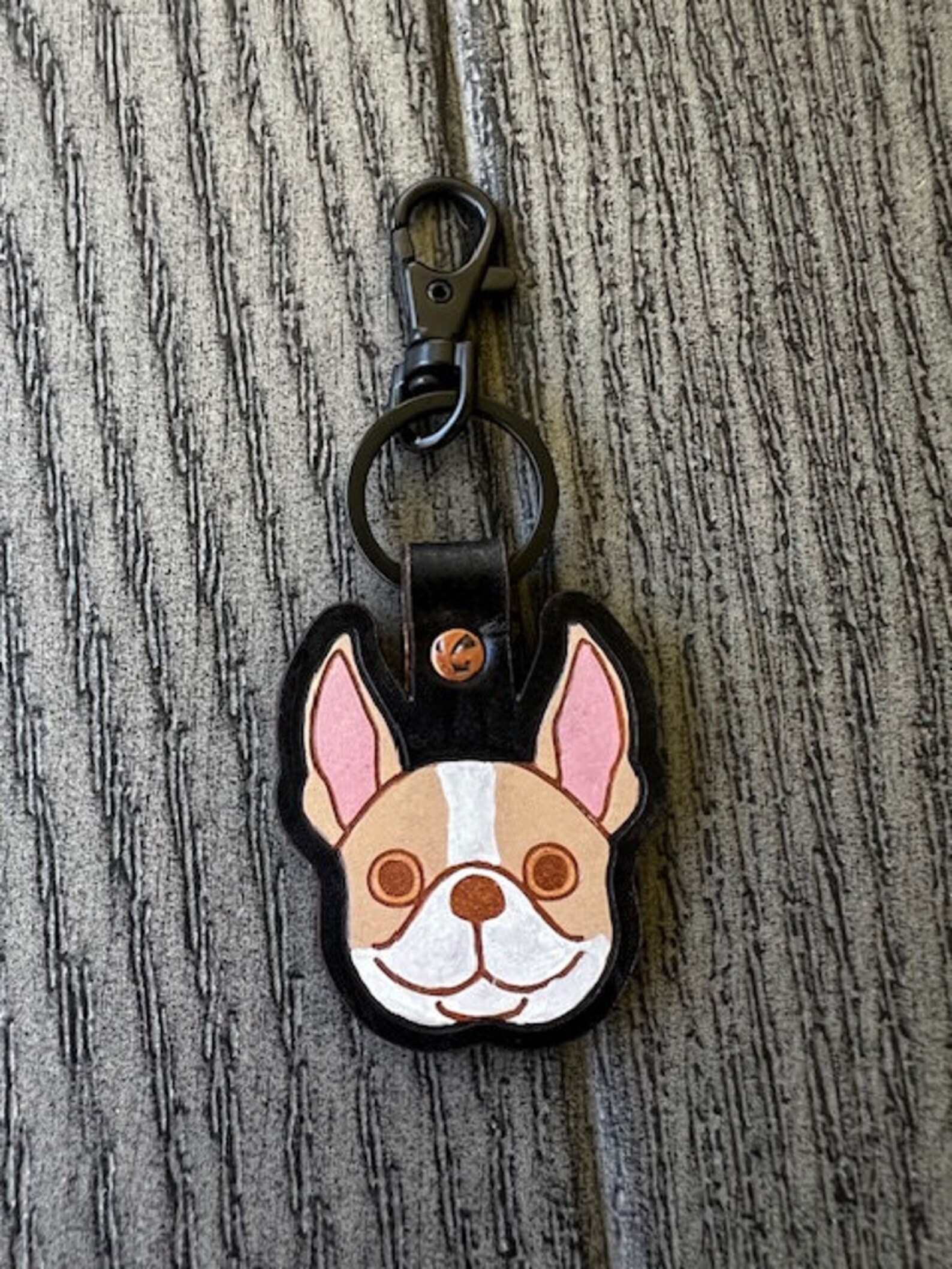 Dog Keychain Hand Painted Leather Boston Terrier Keychain Dog Face ...