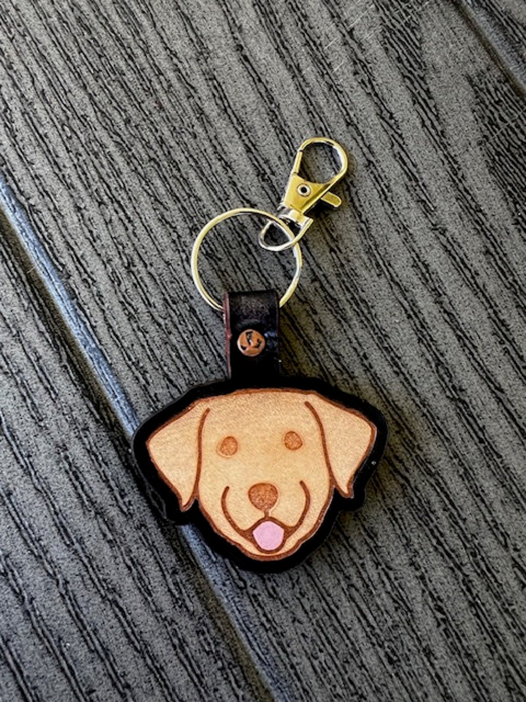 Dog Keychain Hand Painted Leather Labrador Retriever Keychain Dog Face ...
