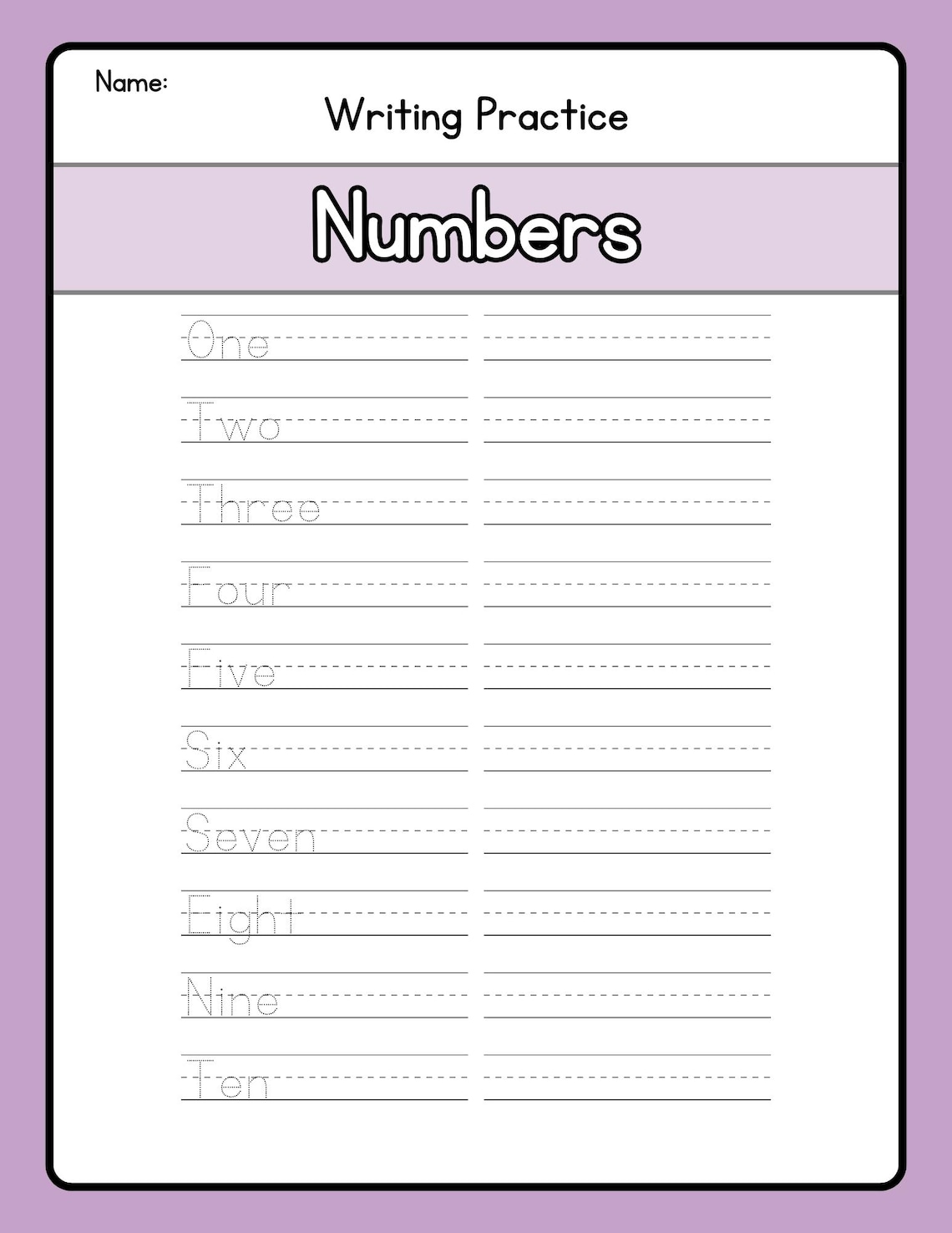Number Words Writing Worksheet | Handwriting Tracing Printable ...
