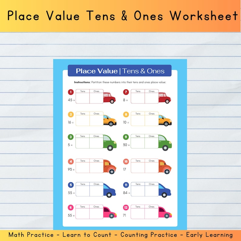 Place Value Worksheet | Tens and Ones Practice, Partitioning Numbers ...