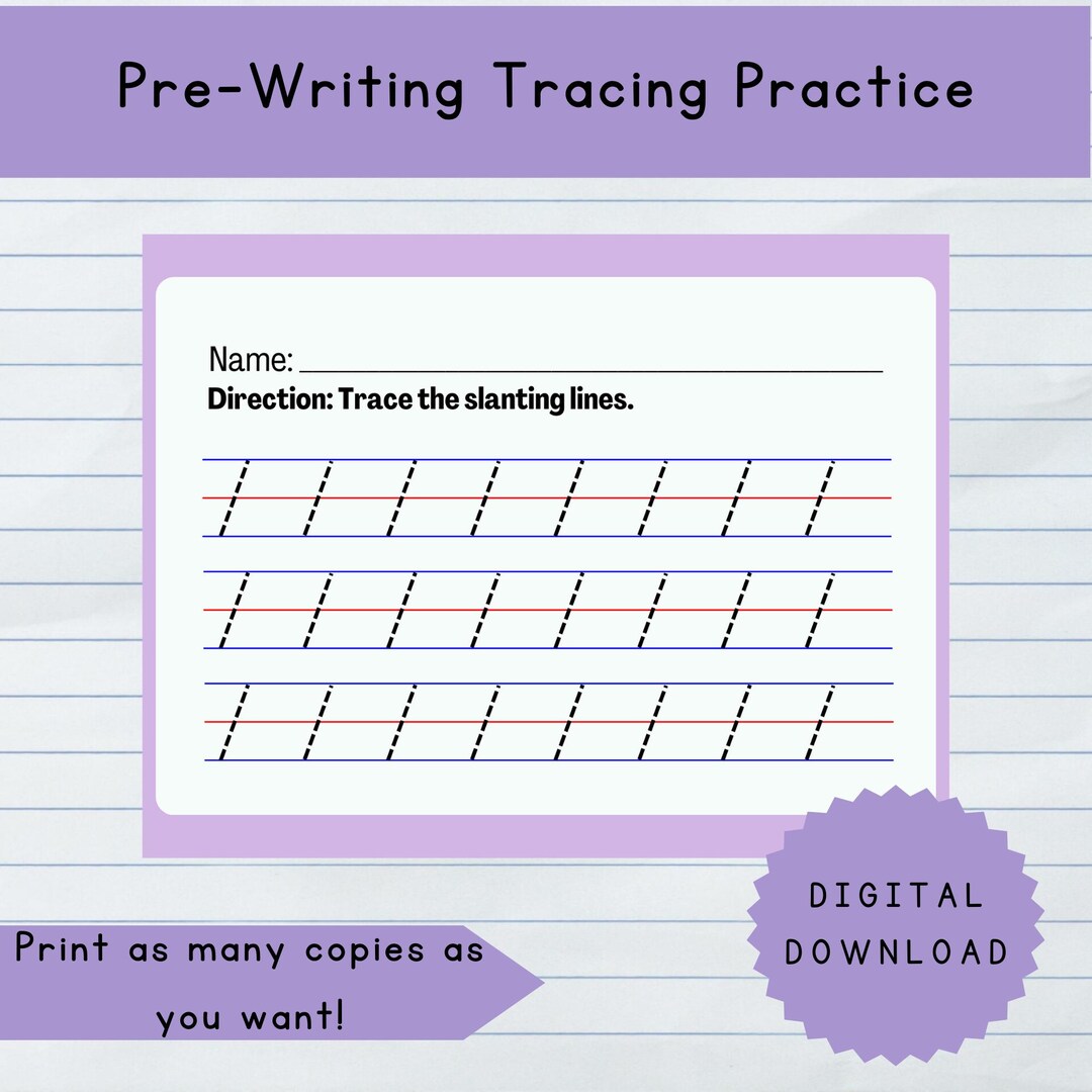 Slanting Line Tracing Worksheet | Pre Writing Lines, Fine Motor Tracing ...