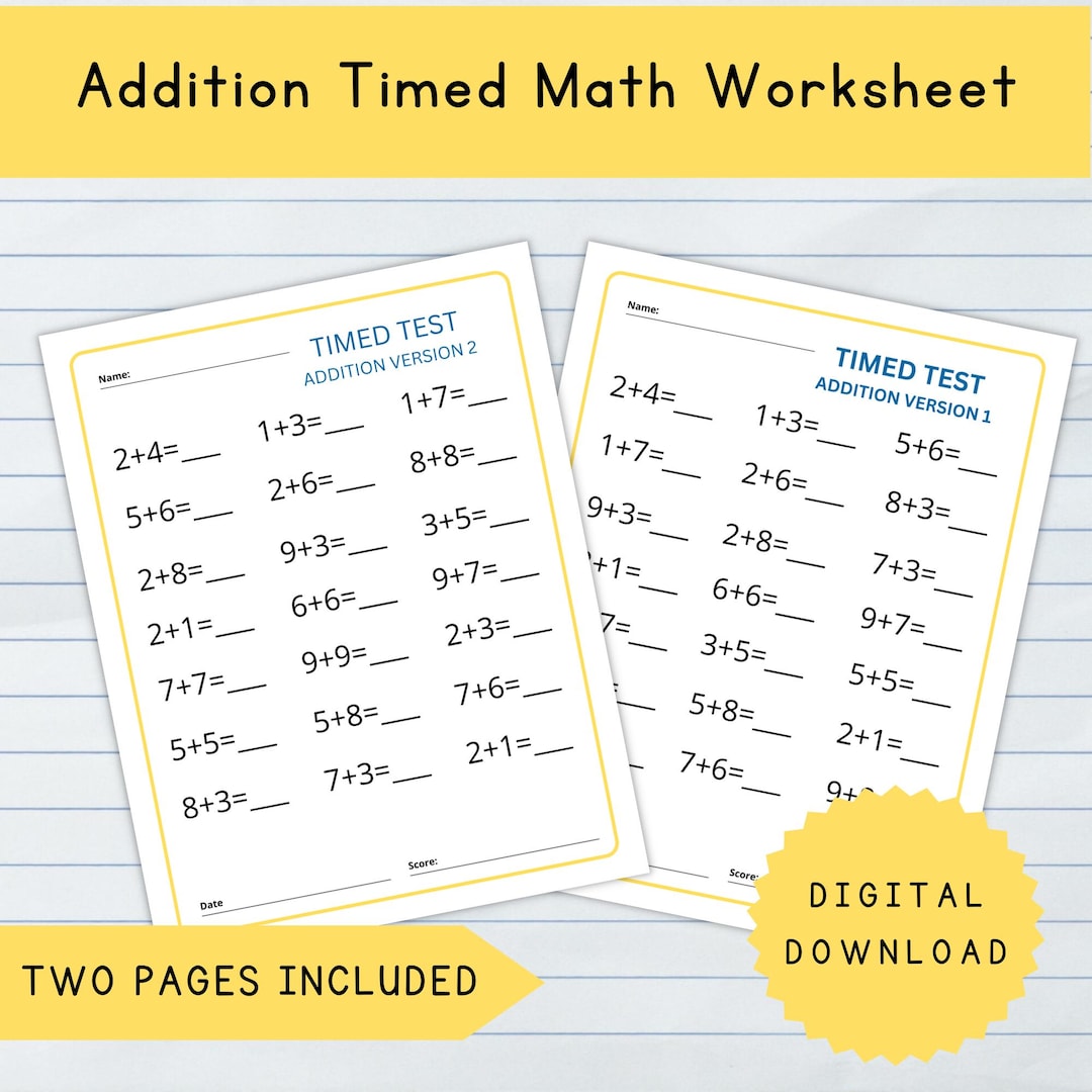 Addition Timed Test | Math Fluency Practice, Speed Math Drills ...
