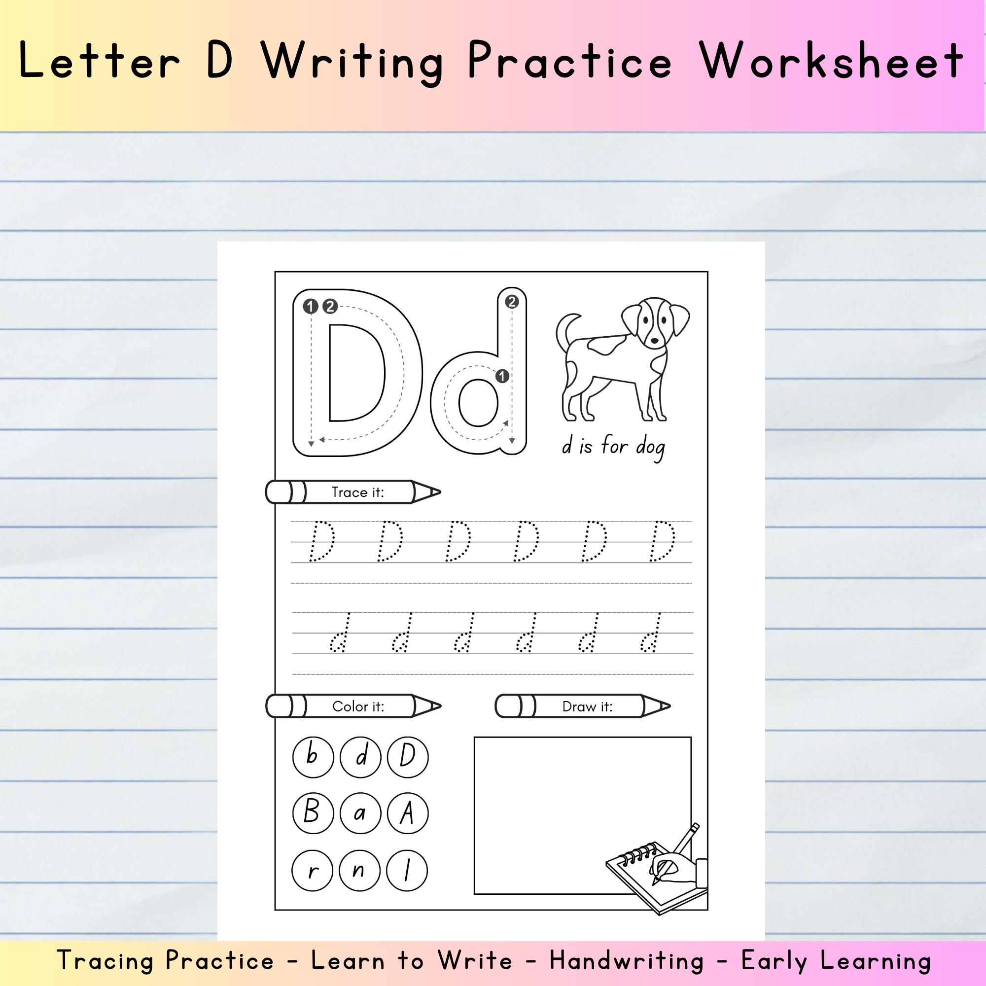 Letter D Tracing Worksheet | Alphabet D Printable | Preschool ...