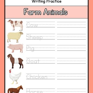 Farm Animal Tracing Worksheet | Preschool Handwriting Practice | Learn ...