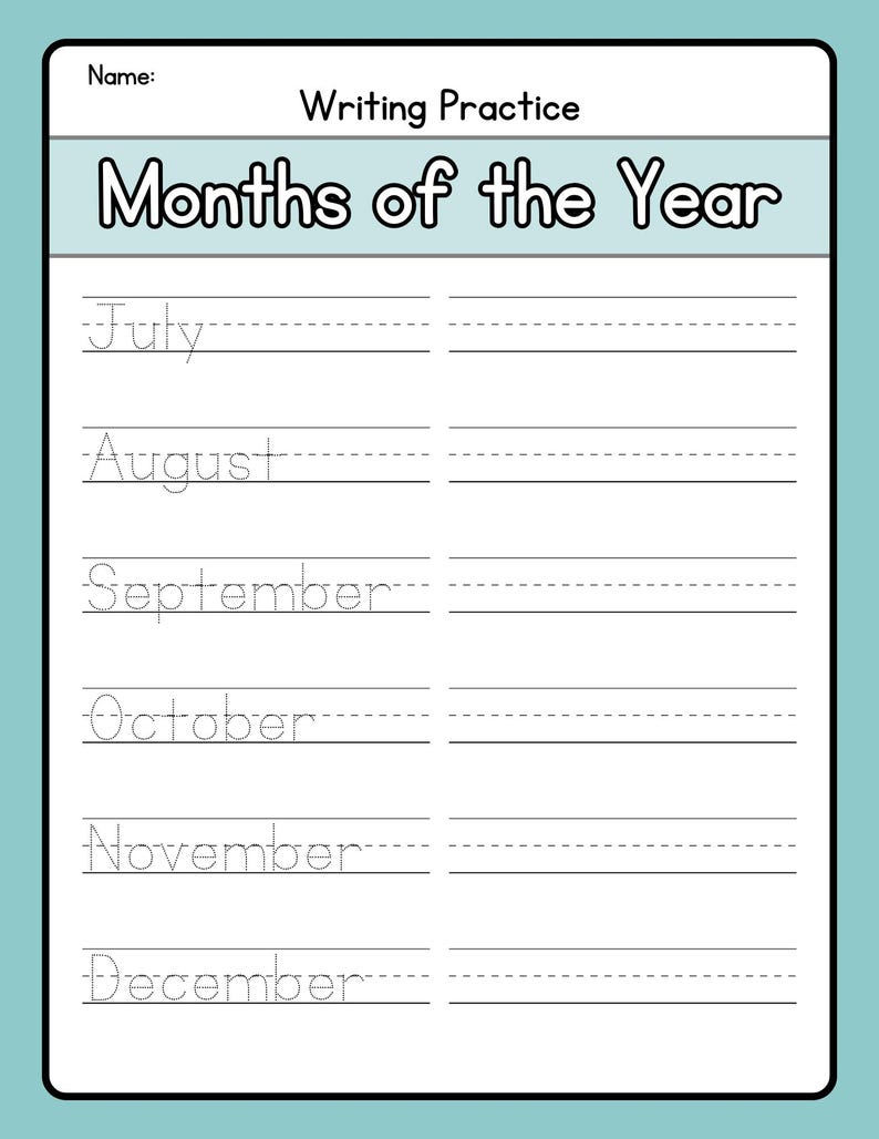 Months Tracing Worksheet | Handwriting Practice | Learn to Write Months ...