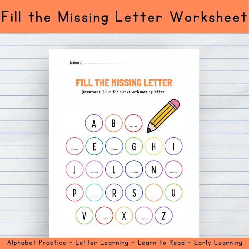 Fill in the Blank Missing Letter Homeschool Worksheet Printable - Etsy