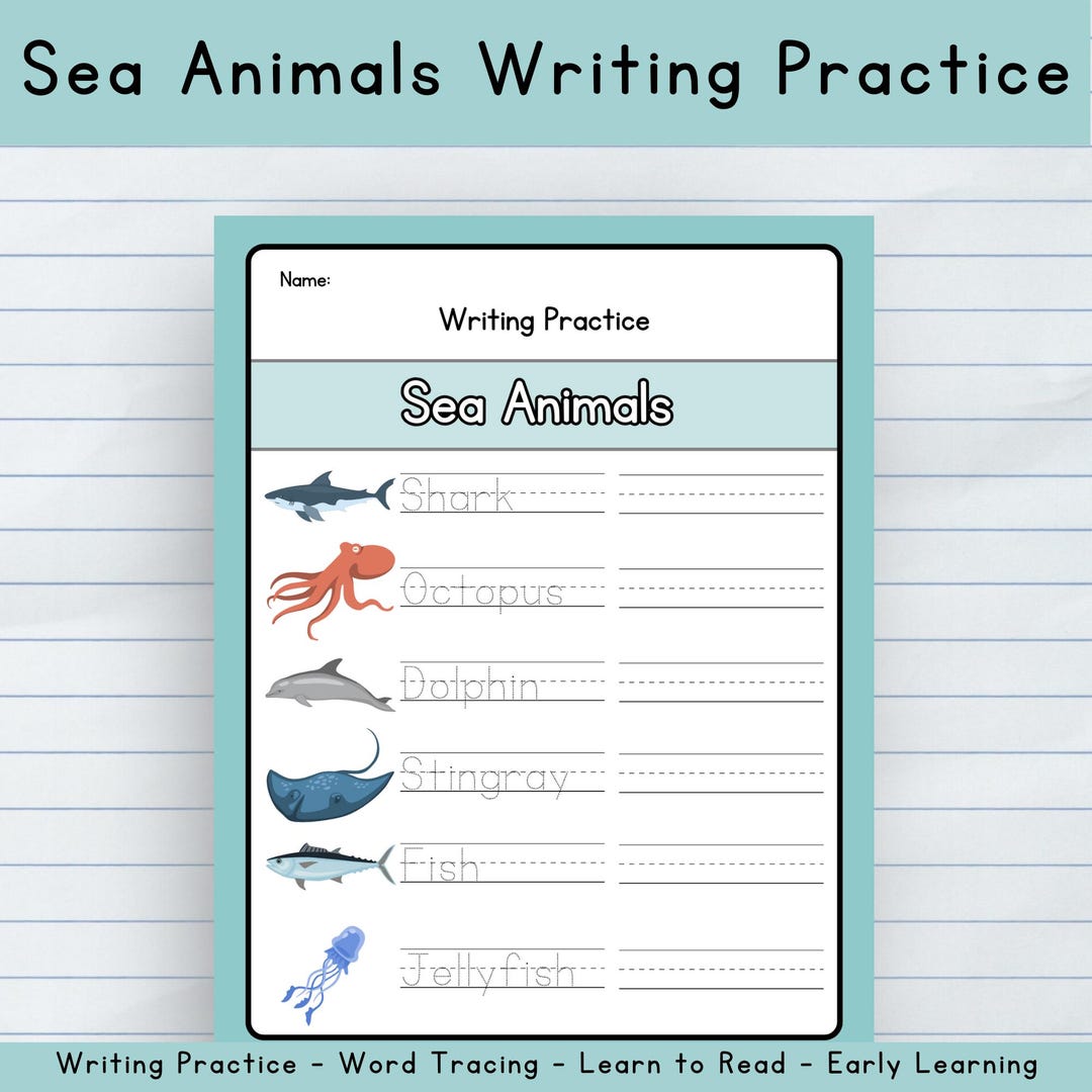 Sea Animal Tracing Worksheet | Learn to Write Sea Animals | Handwriting ...