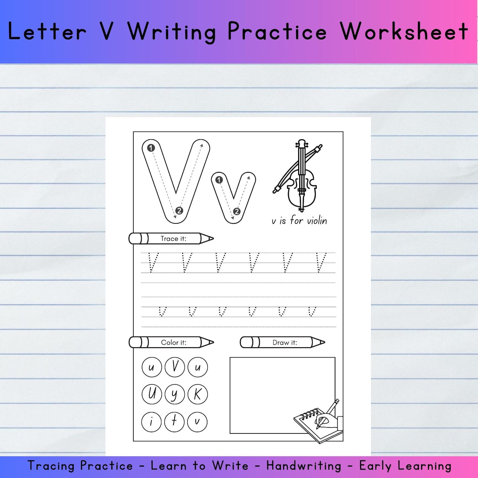 Letter V Tracing Worksheet - Preschool & Kindergarten Handwriting ...