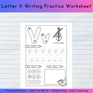 Letter V Tracing Worksheet - Preschool & Kindergarten Handwriting ...