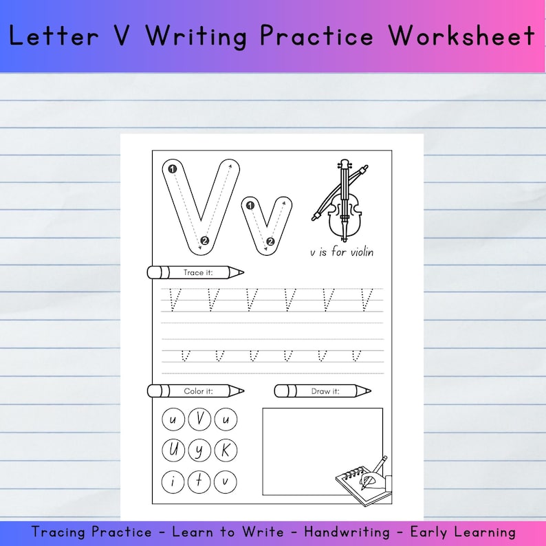 Letter V Tracing Worksheet - Preschool & Kindergarten Handwriting ...