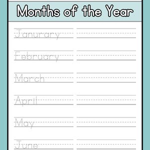 Months Tracing Worksheet | Handwriting Practice | Learn to Write Months | Preschool ...