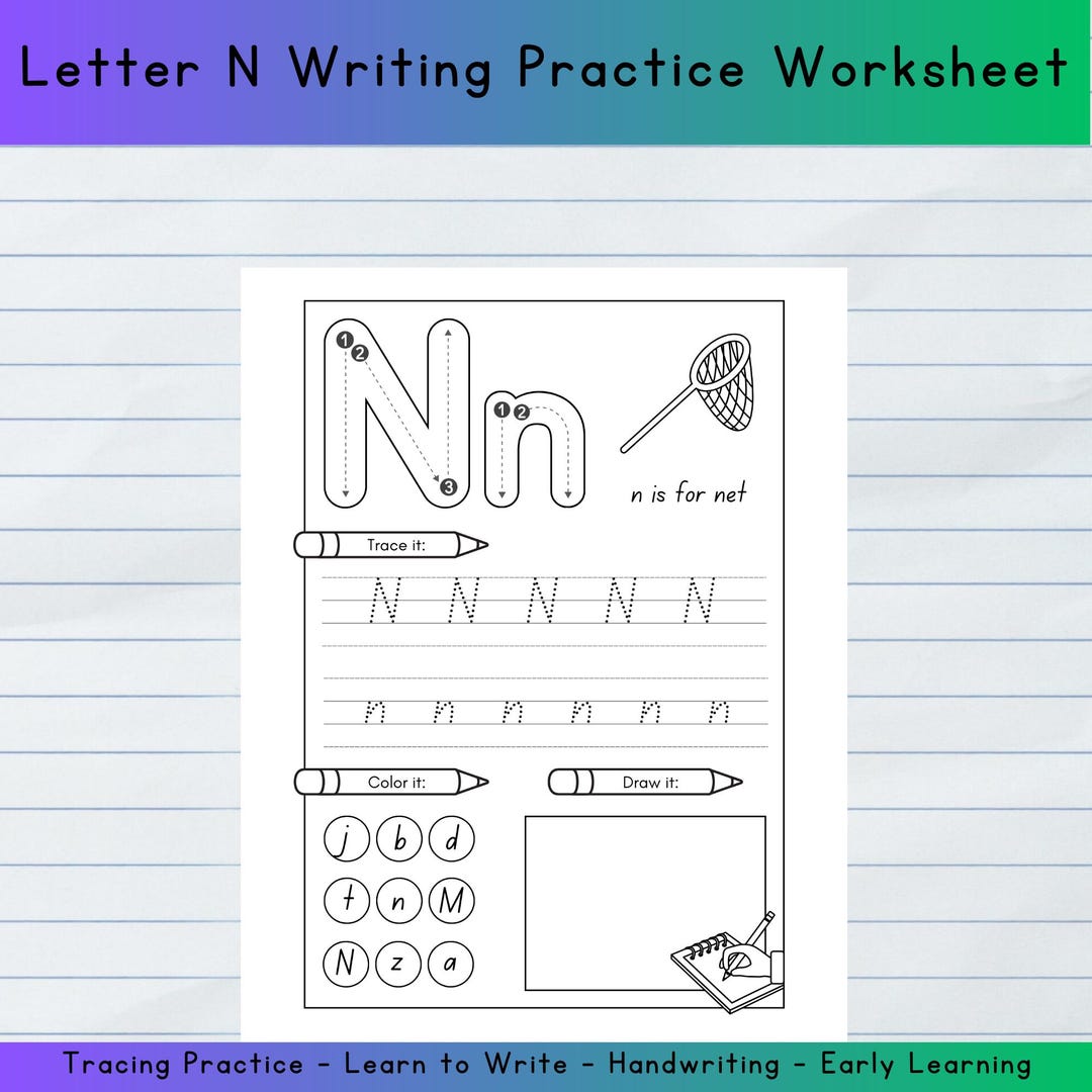 Letter N Tracing Worksheet - Preschool & Kindergarten Handwriting ...
