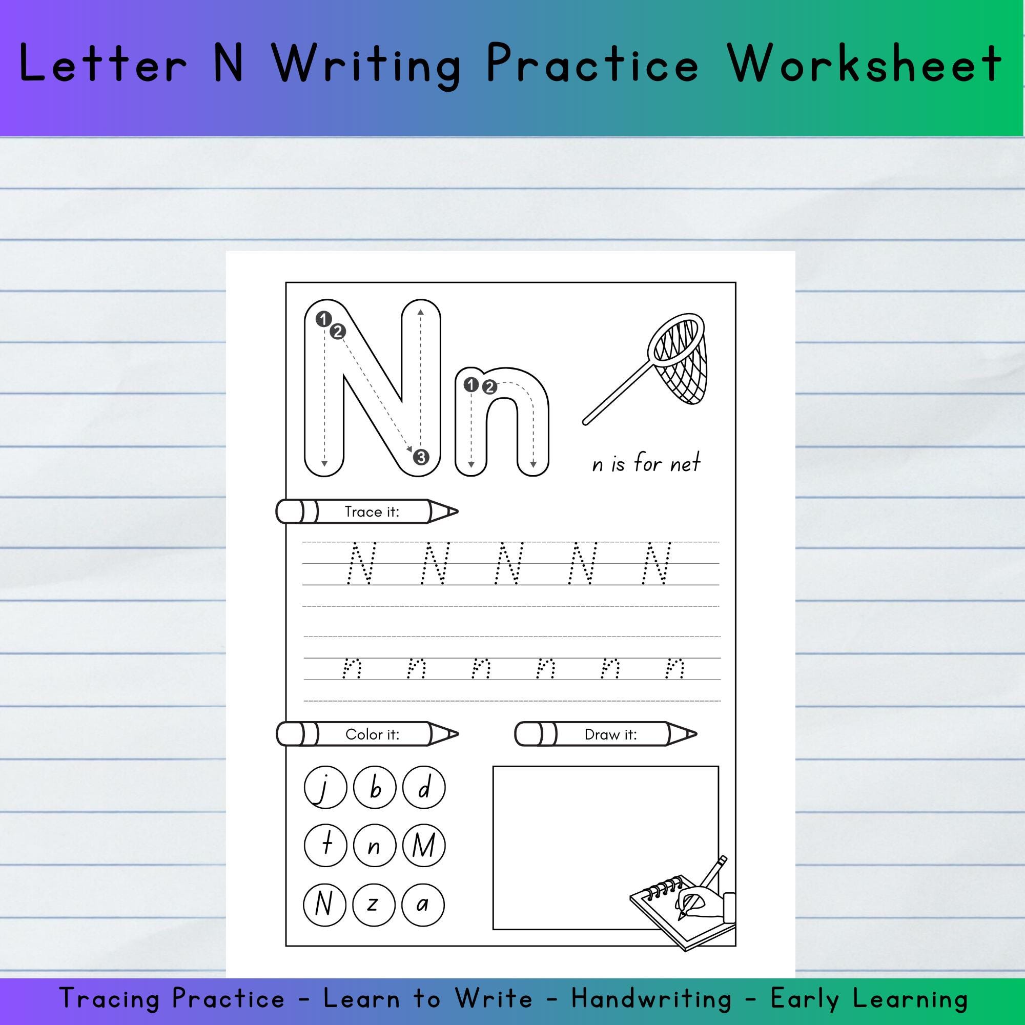 Letter N Tracing Worksheet - Preschool & Kindergarten Handwriting ...