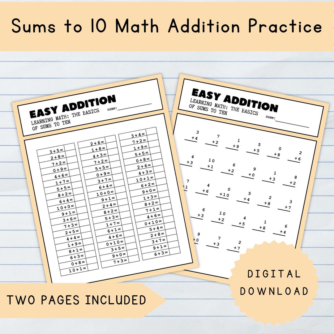 Sums to 10 Math Worksheet | Addition to 10 Practice | Single Digit ...