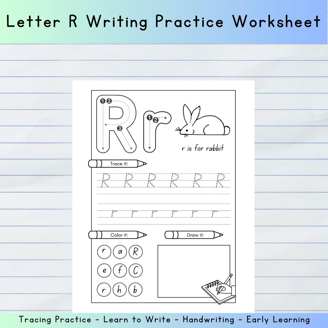 Letter R Tracing Worksheet - Preschool & Kindergarten Handwriting ...