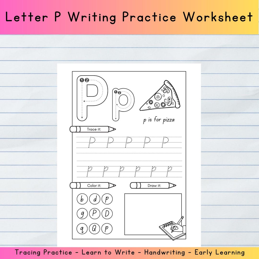 Letter P Tracing Worksheet - Preschool & Kindergarten Handwriting ...