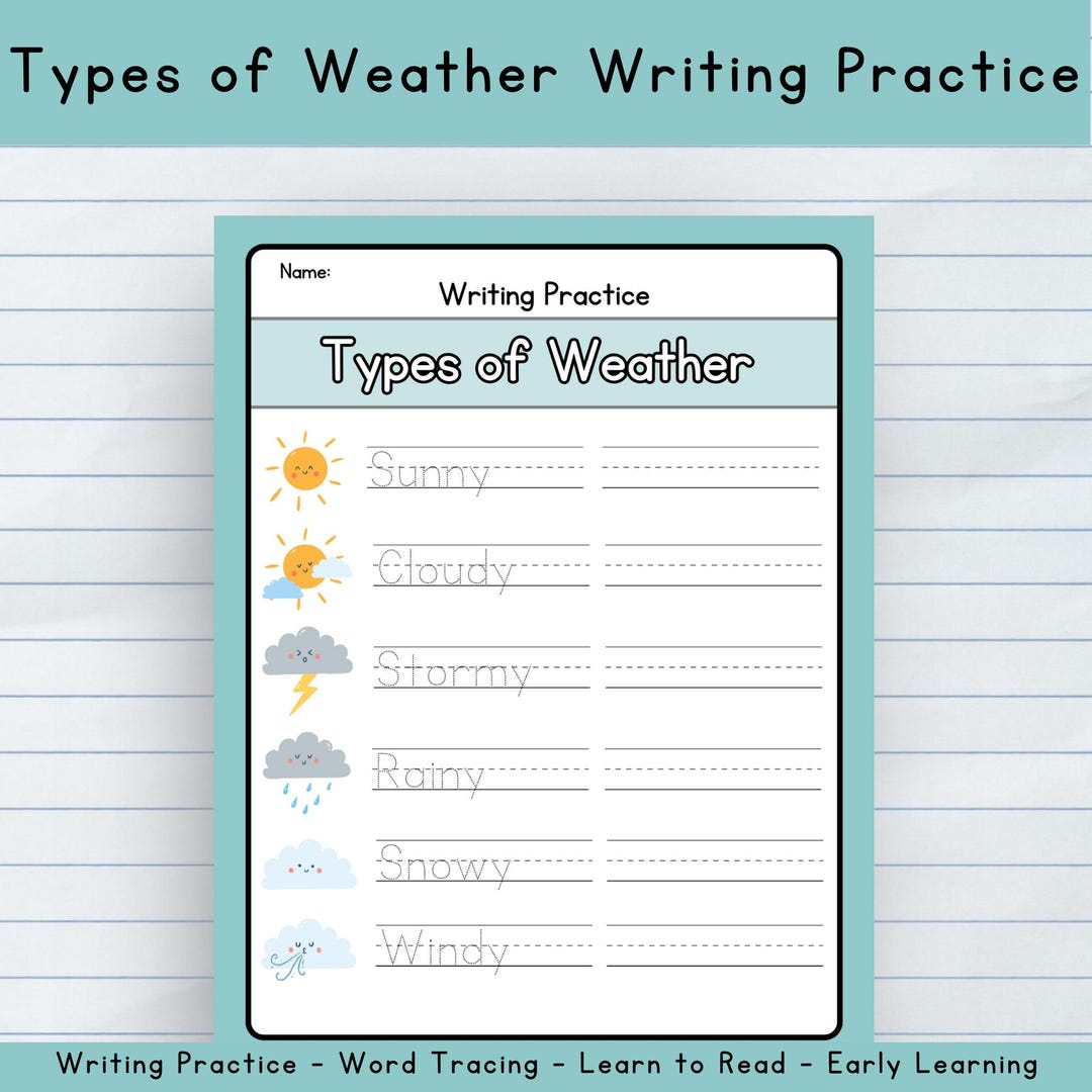 Weather Writing Practice Worksheet | Handwriting Tracing Printable ...