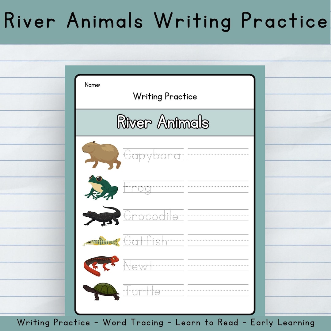 River Animal Tracing Worksheet | Learn to Write River Animals ...