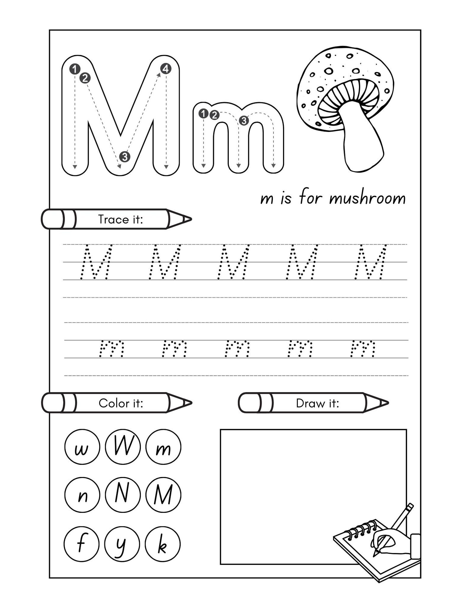Letter M Tracing Worksheet - Preschool & Kindergarten Handwriting ...