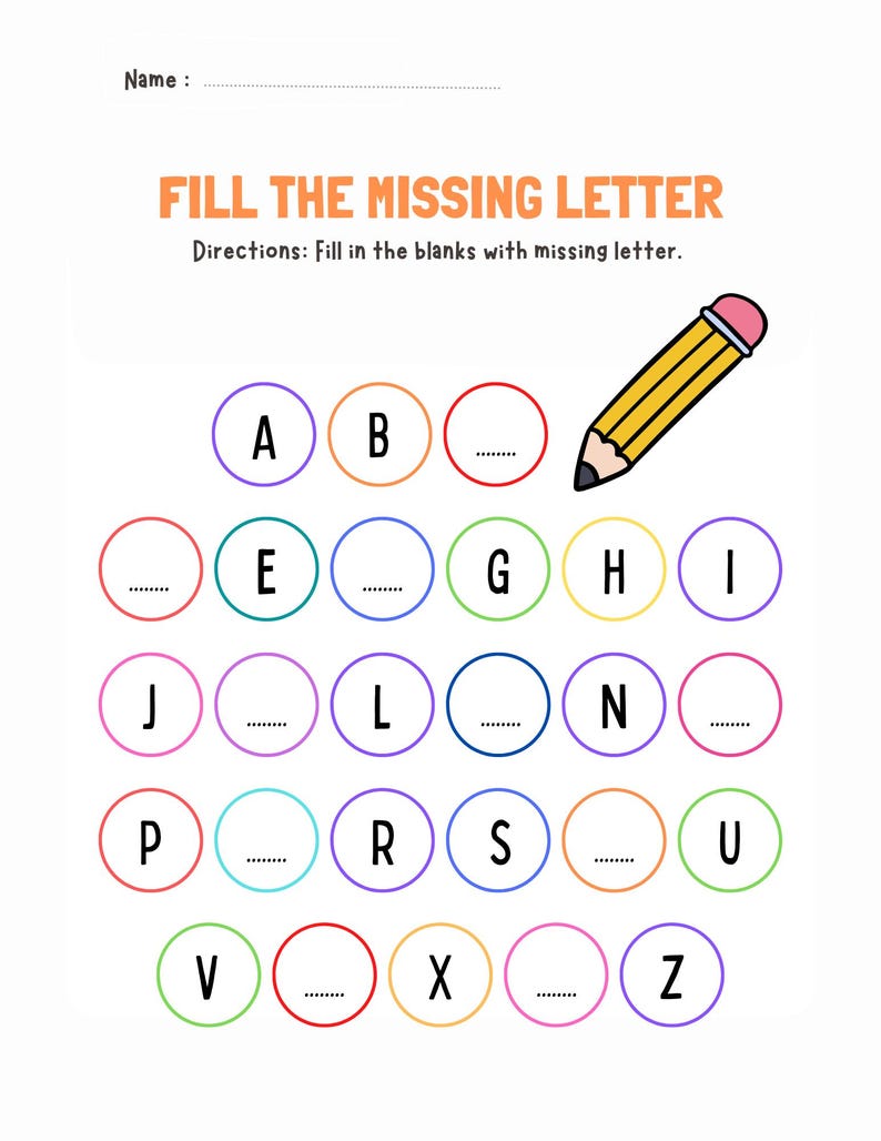 Fill in the Blank Missing Letter Homeschool Worksheet Printable - Etsy