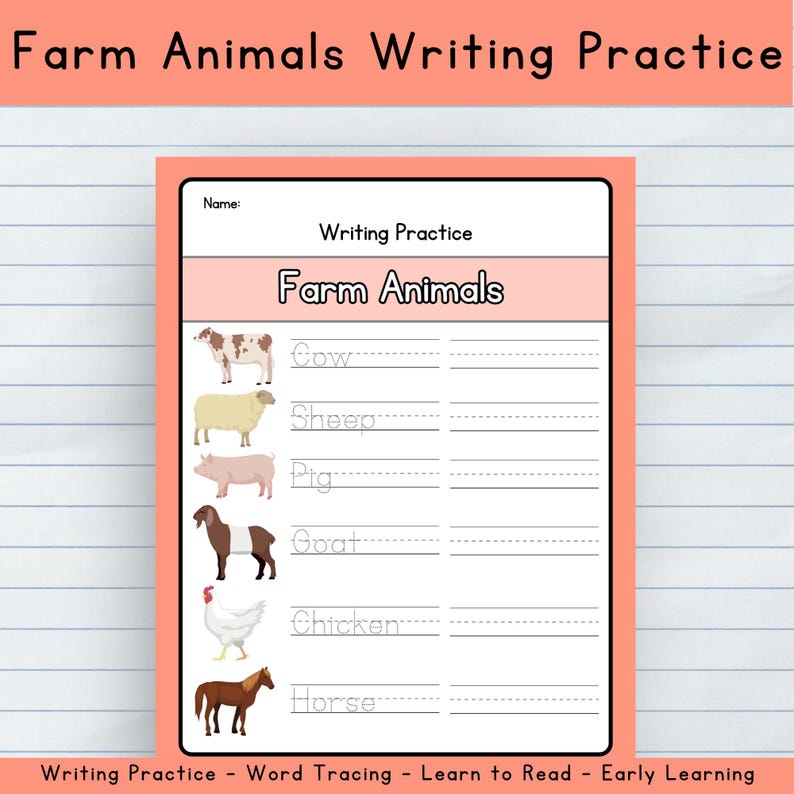Farm Animal Tracing Worksheet | Preschool Handwriting Practice | Learn ...