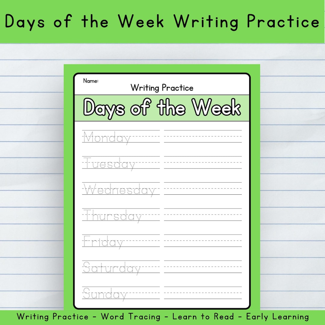 Days of the Week Writing Practice Homeschool Worksheet - Etsy