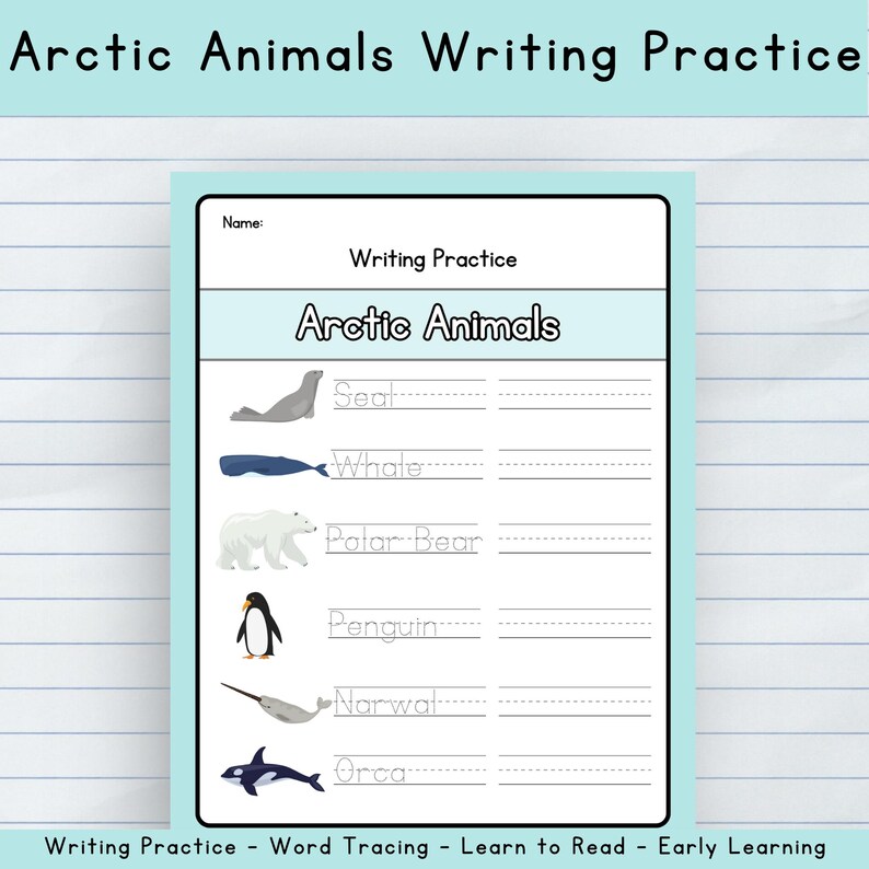 Arctic Animal Tracing Worksheet | Learn to Write Arctic Animals ...