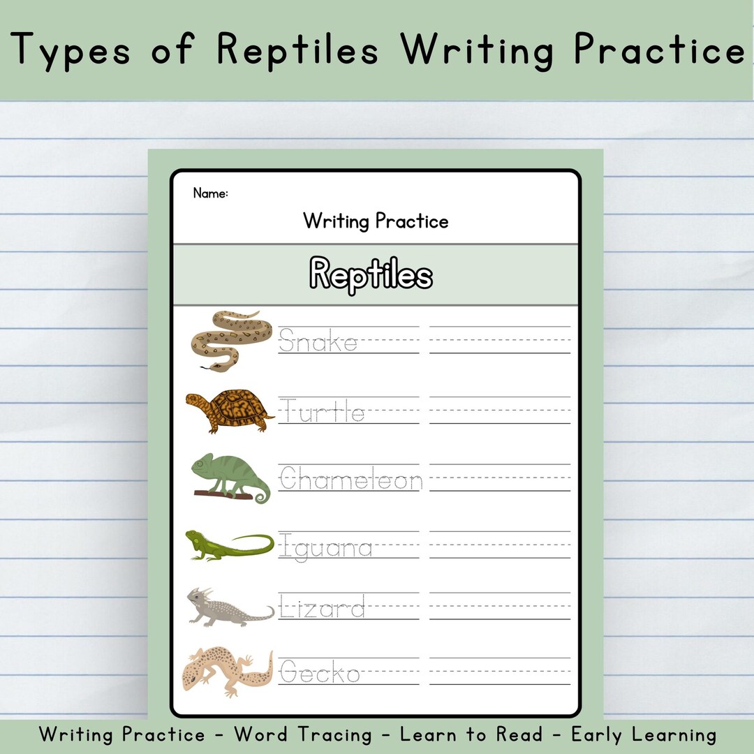 Reptile Tracing Worksheet | Animal Handwriting Practice | Learn to ...
