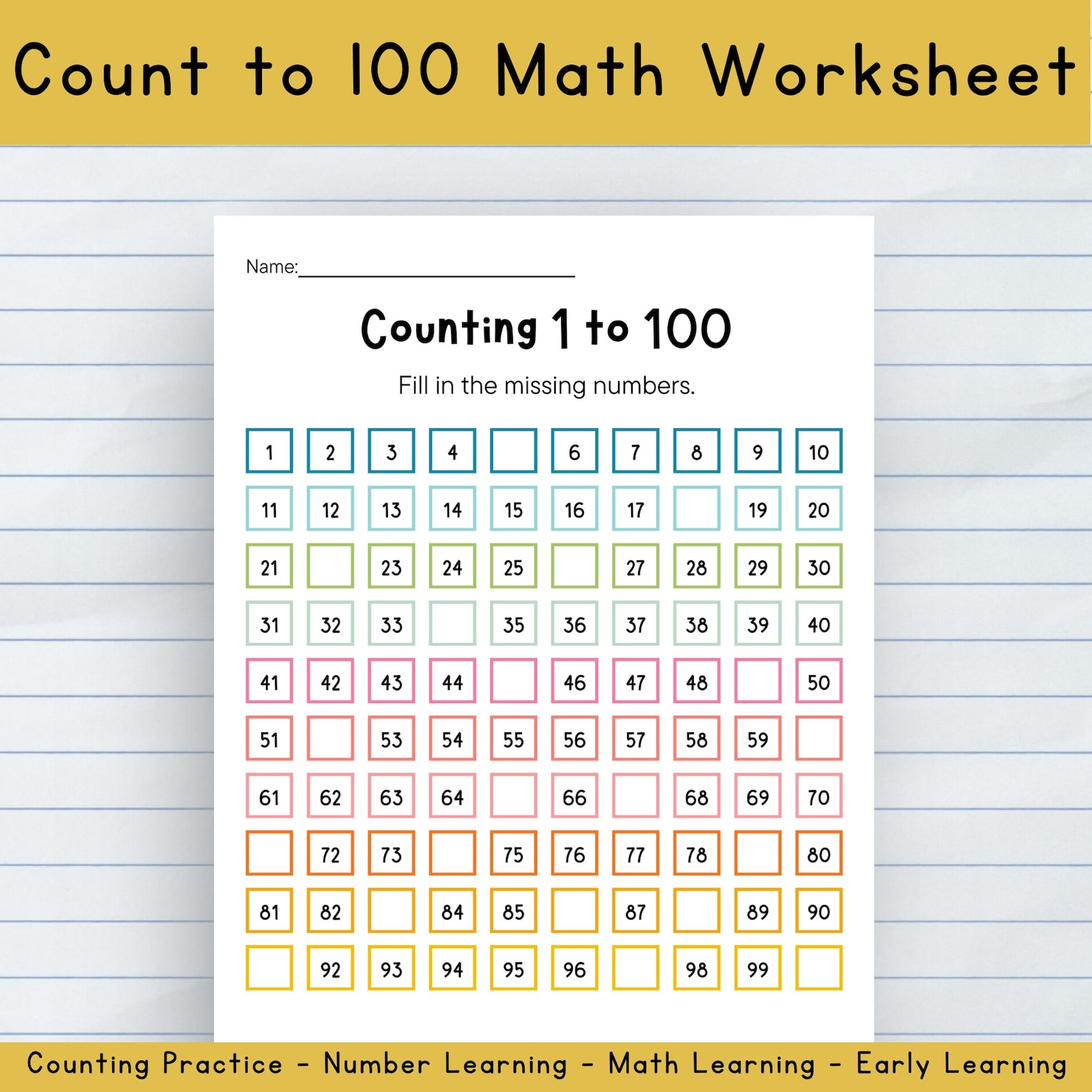 Count to 100 Fill in the Blank Homeschool Printable - Etsy