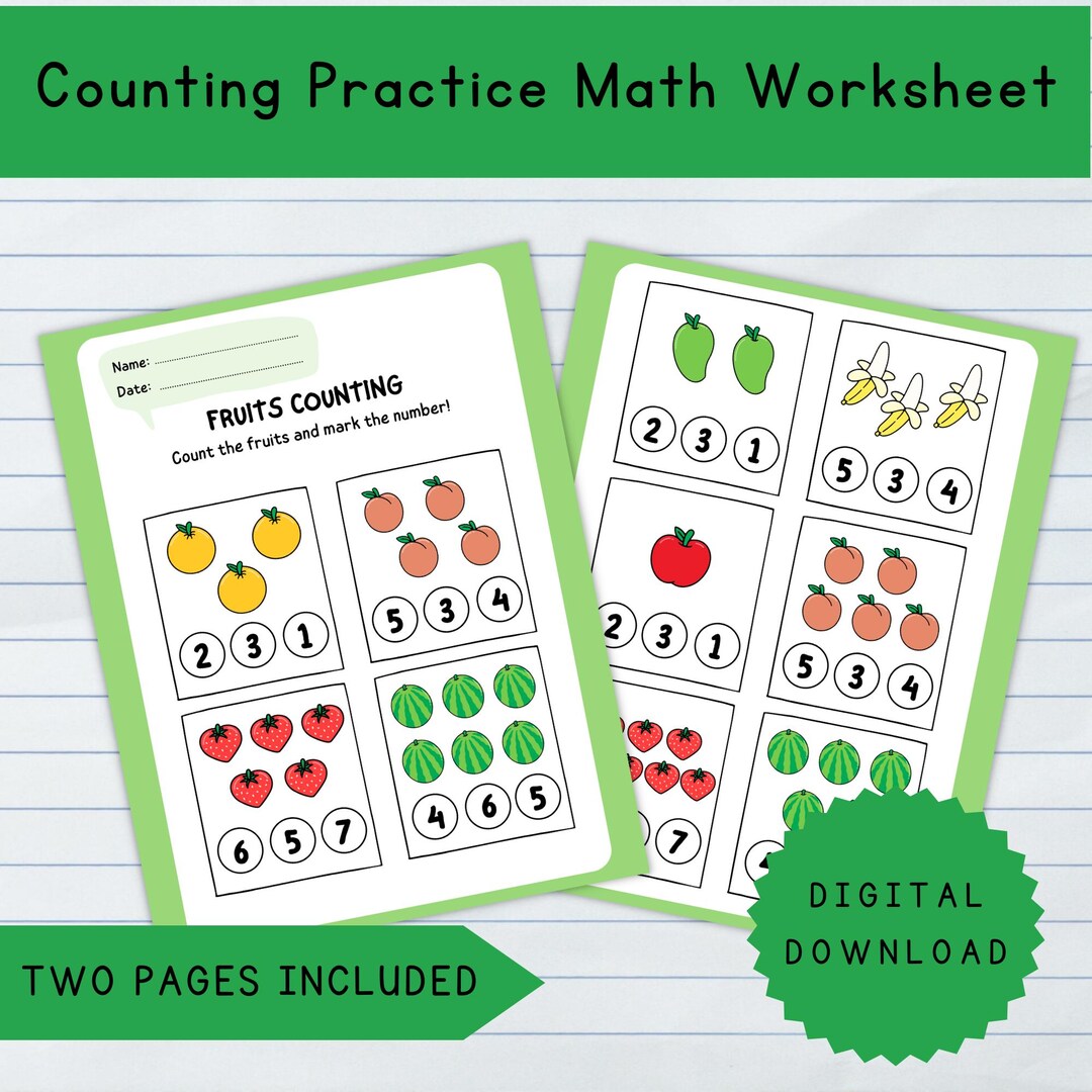 Preschool Counting | Fruit Math Worksheet for Kids, Kindergarten ...