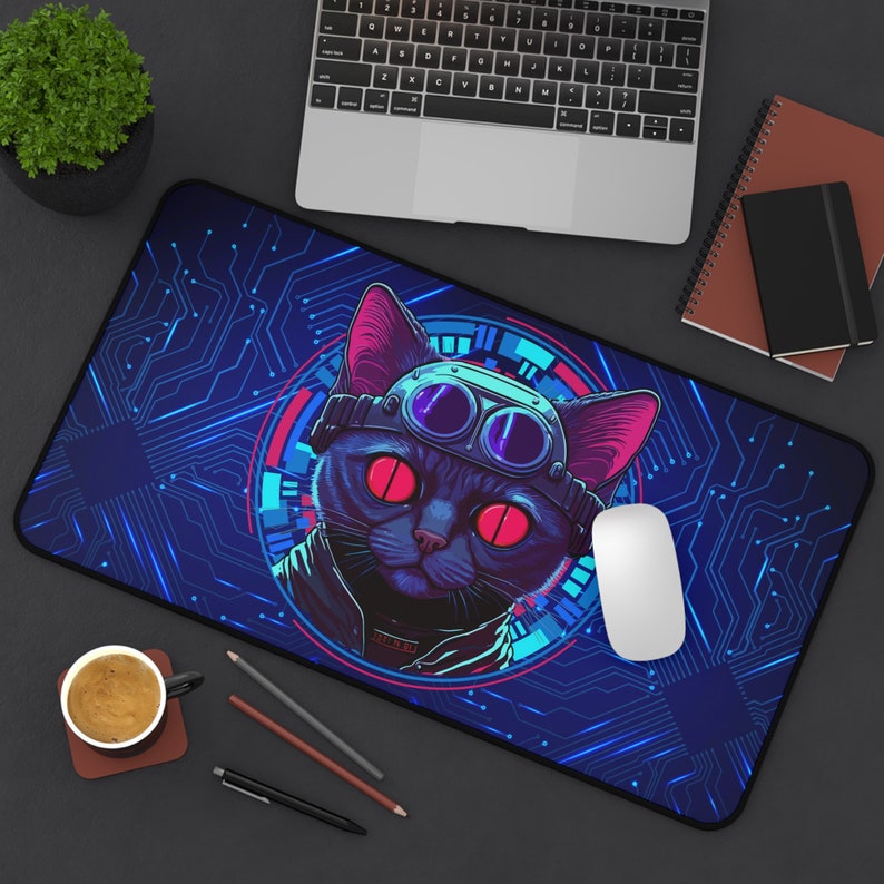 Cybercat Desk Mat. Cyberpunk Style Desk Mat Featuring Cyberpunk Cat ...