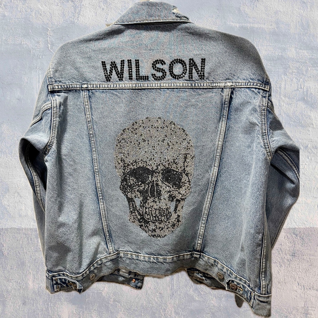 ADULT Custom Jean Jacket, Skull Jacket, Custom Denim, Personalized ...