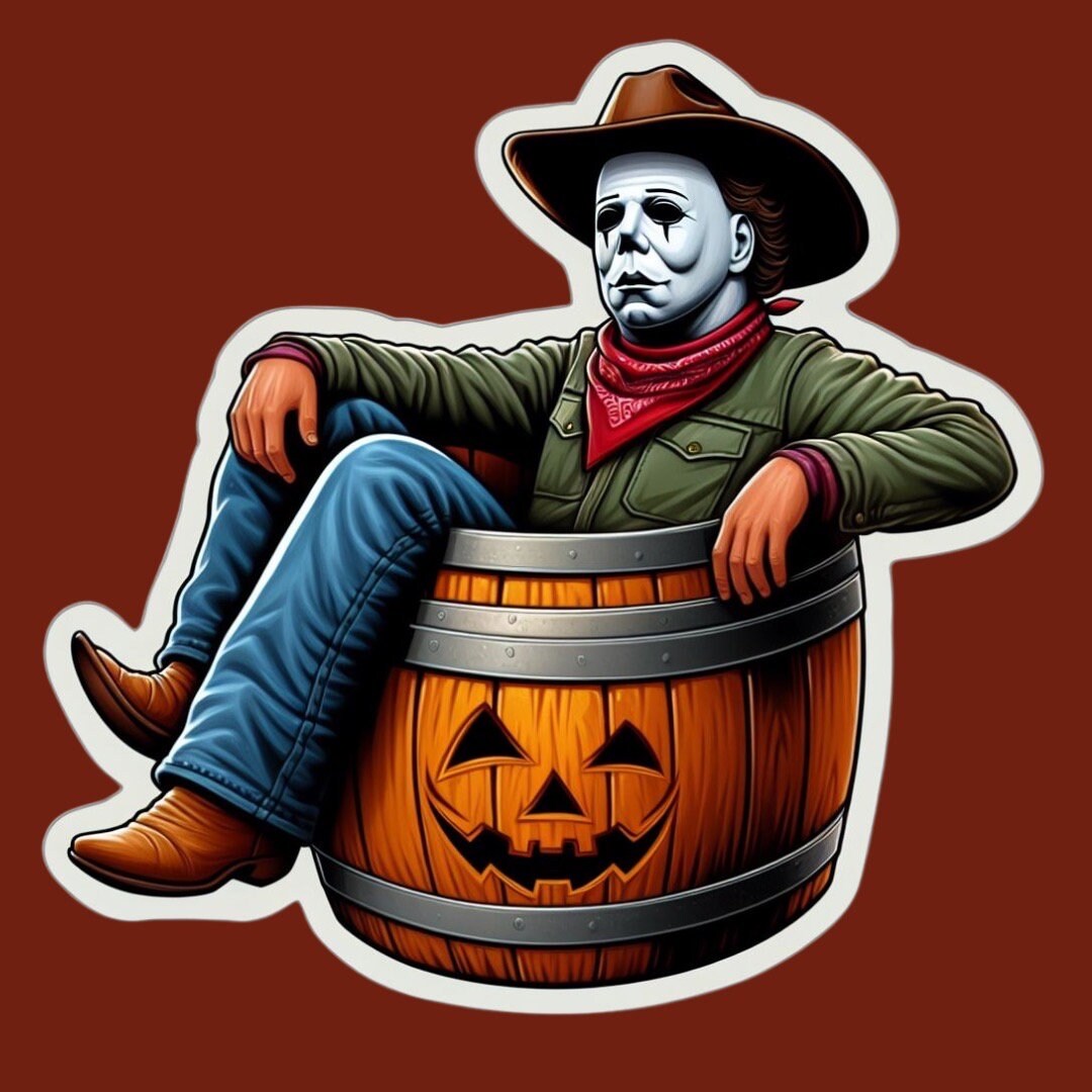 Cowboy Michael Myers Sitting in a Rodeo Barrel Sticker - Etsy