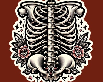 Halloween Pastel Pink Skeleton Rib Cage Sticker - Etsy