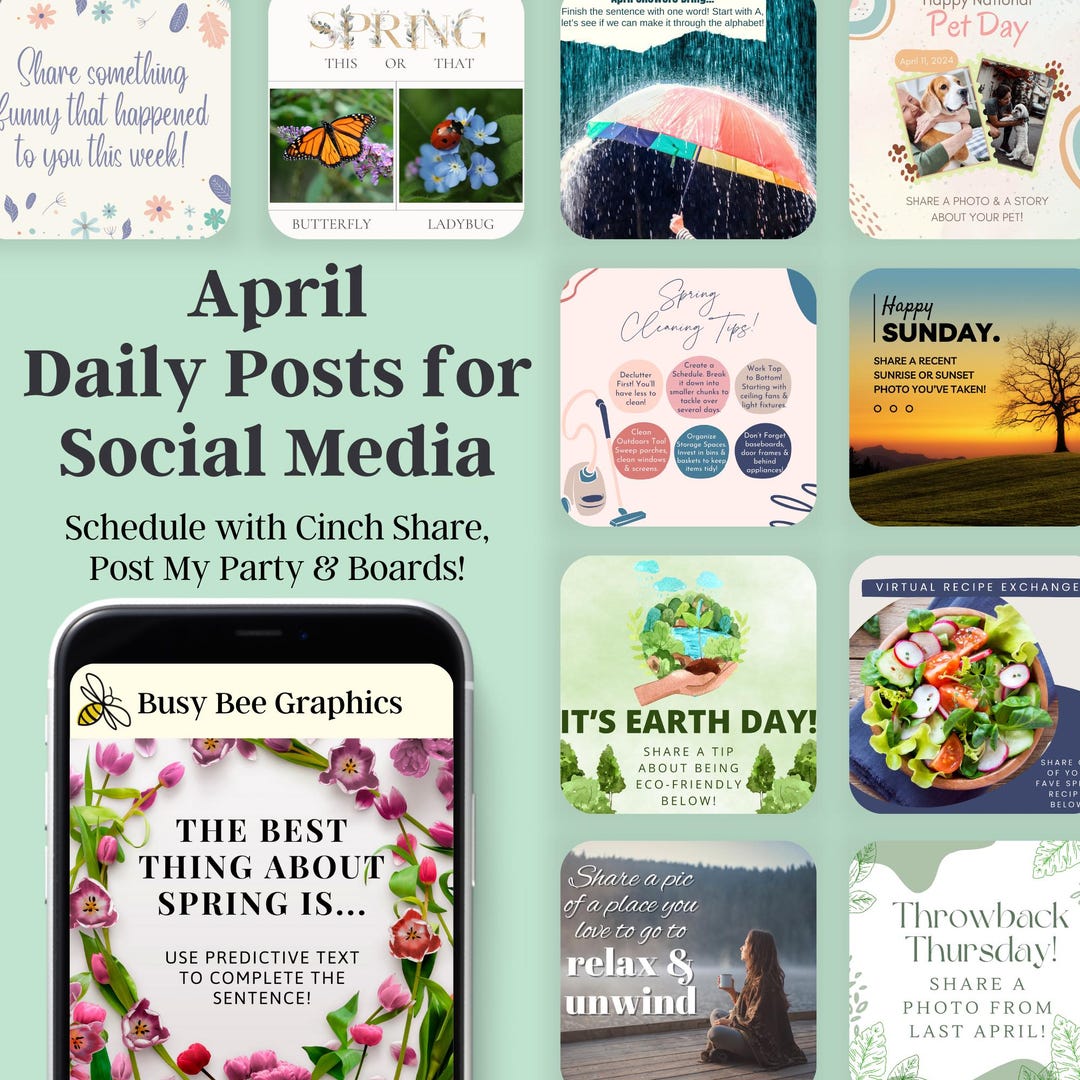 APRIL 2024 Social Media Daily Interaction Post W/ Captions. Engaging ...