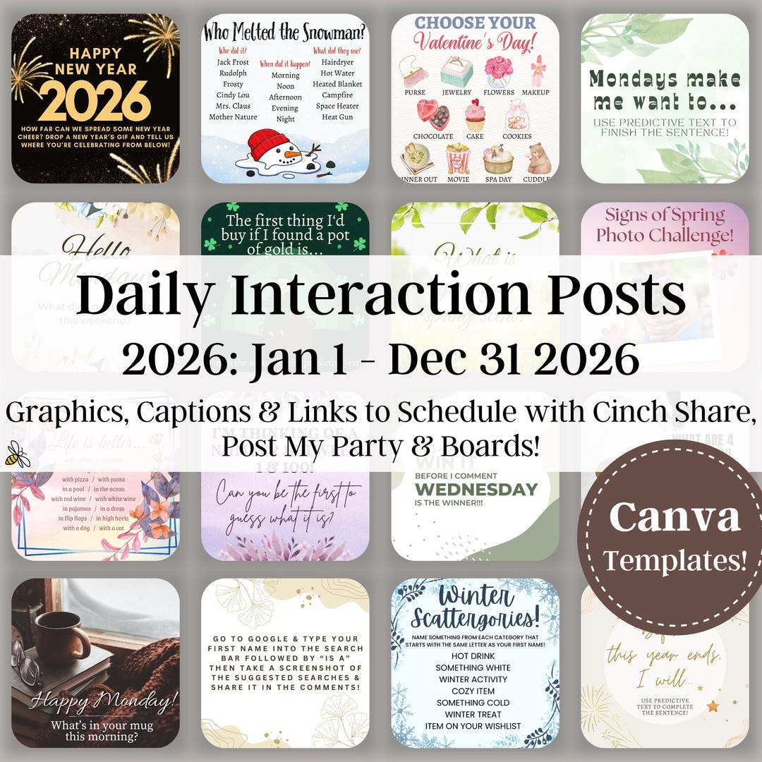2026 Daily Interaction Posts Bundle - Graphics, Captions, Scheduling ...
