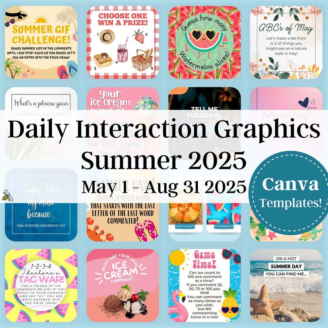 SUMMER 2025 Daily Interaction Graphics & Canva Template for Small ...