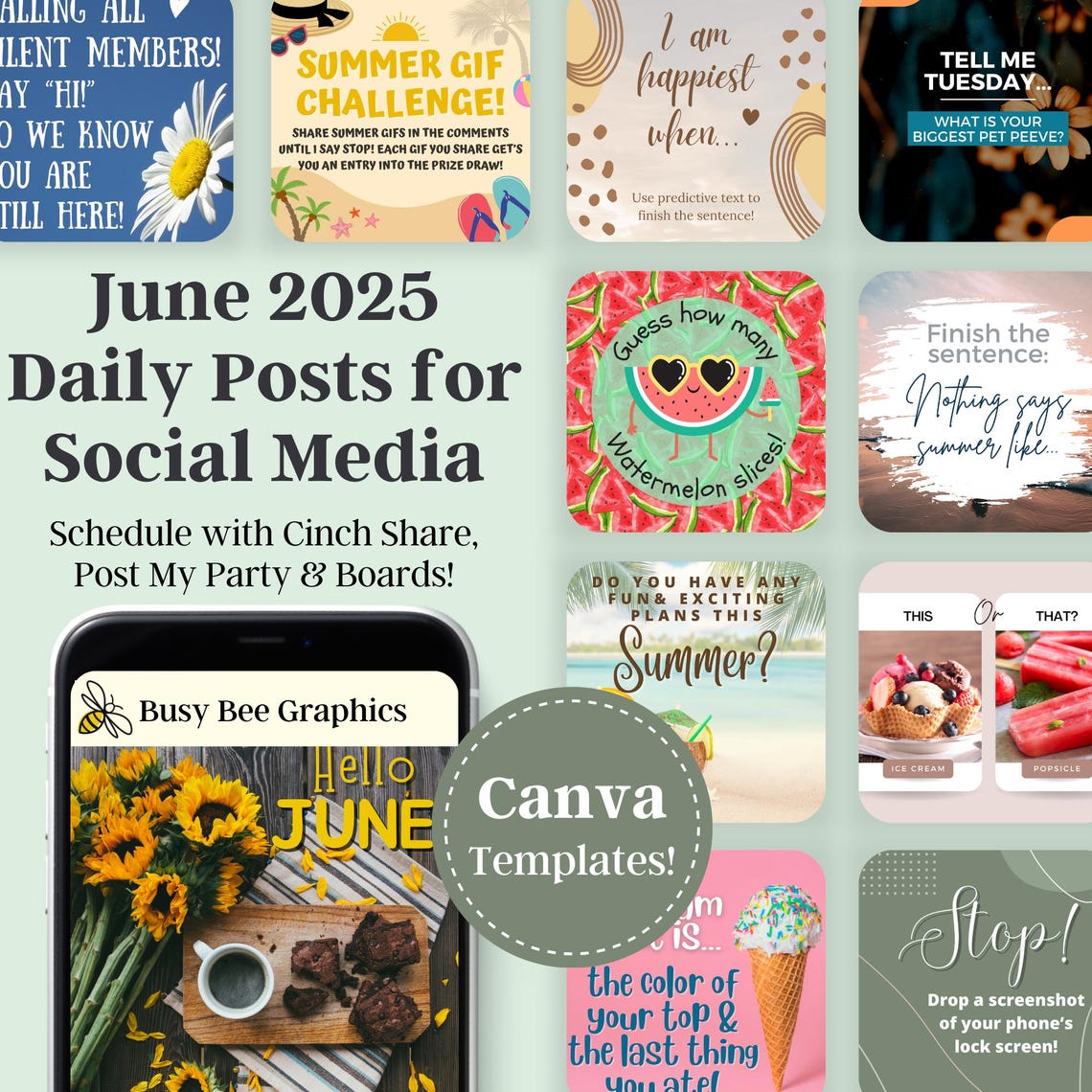 SUMMER 2025 Daily Posts - Graphics, Captions, Scheduling Links & Canva ...