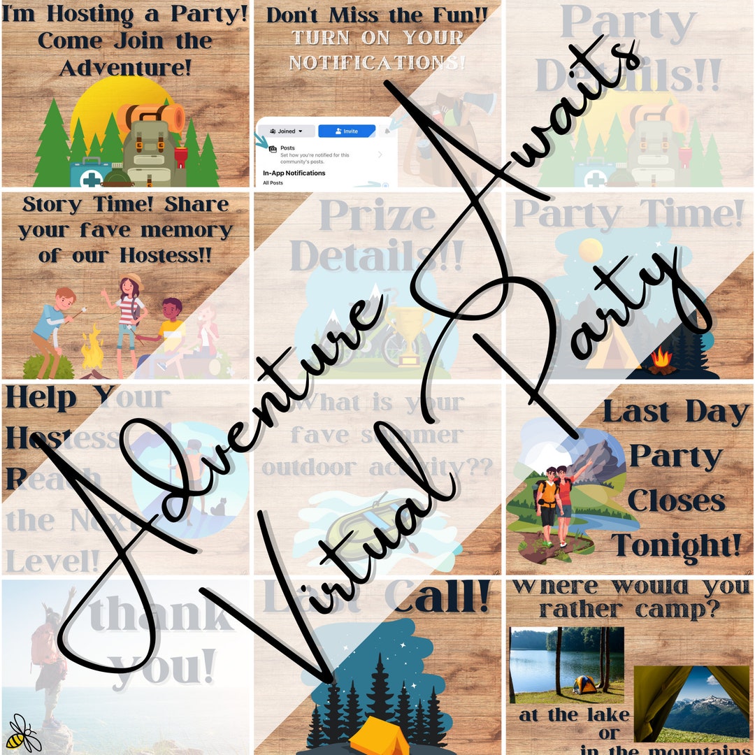 Adventure Awaits Virtual Party Graphics - Camping Theme - Social Media ...
